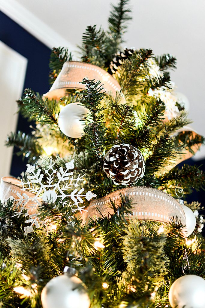 Christmas Tree with Burlap Ribbon & Pine Cones - It All Started With Paint
