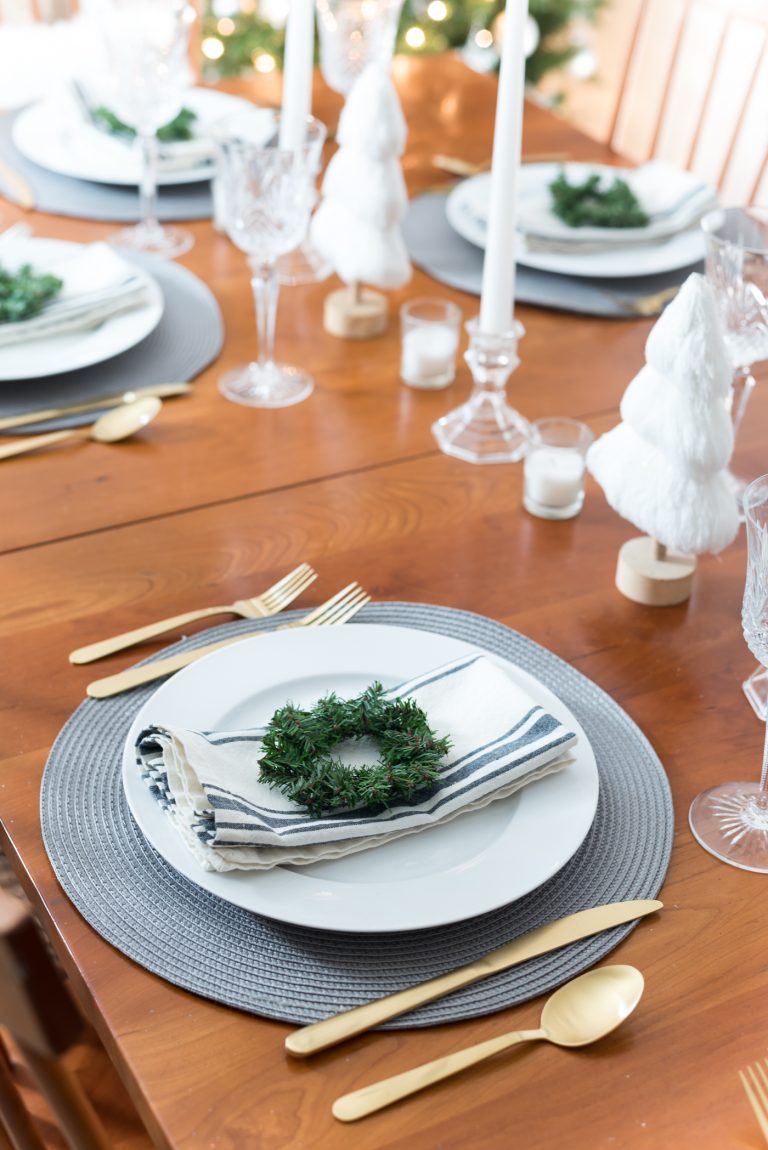Christmas Table Setting in Gray, White, Gold - It All Started With Paint