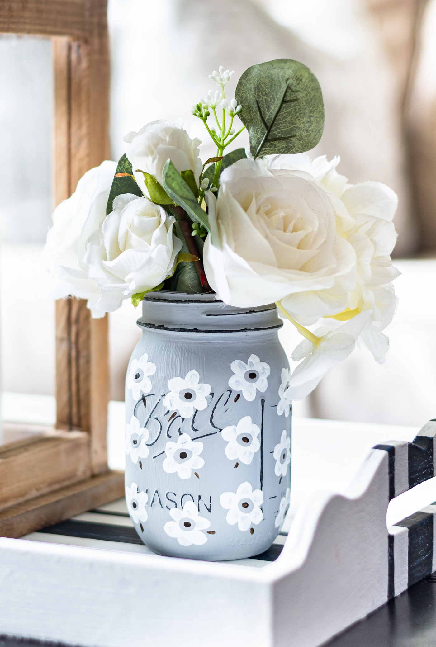 White Poppy Painted Mason Jar - It All Started With Paint